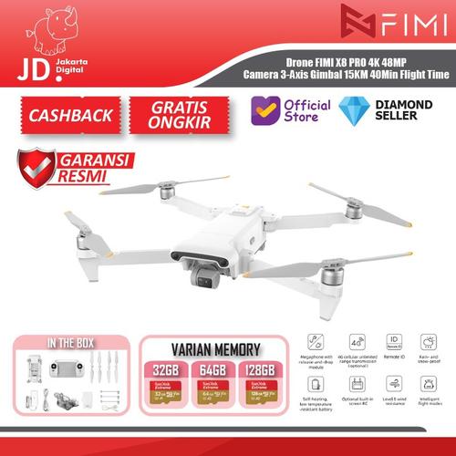 Promo FIMI X8 PRO 4K 48MP Camera 3-Axis Gimbal 15KM 40Min Flight Time ...