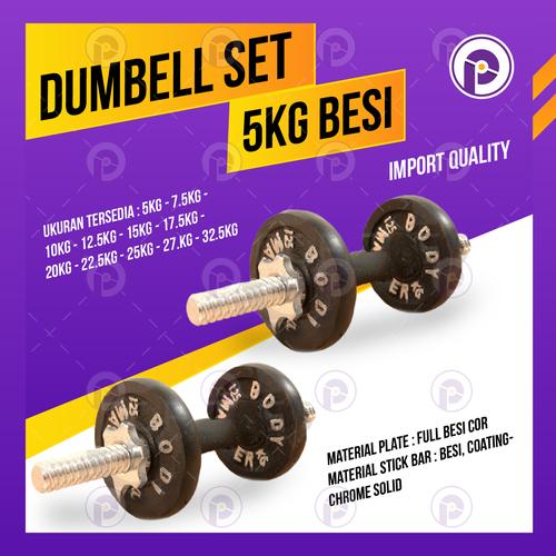 Promo Dumbell set 5KG besi 5 KG Paket Stick Beban Barbel Dumbel Logam ...