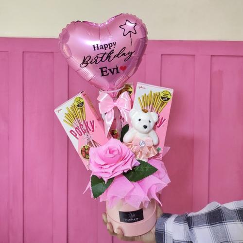 Jual small pocky box balon bunga bouquet bucket Snack balon bloom box ...