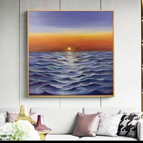 Jual lukisan tangan matahari terbenam d laut lepas lukisan canvas besar ...