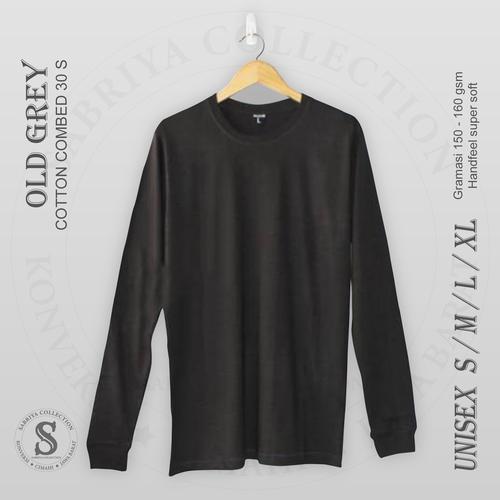 Jual Kaos Polos Abu Tua Lengan Panjang Rib Pria/Wanita Caatton Combet ...