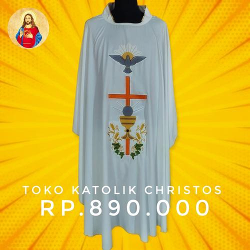 Jual Kasula Romo Imam Katolik/Bordir Salib Roh Kudus/Kasula Warna Putih ...