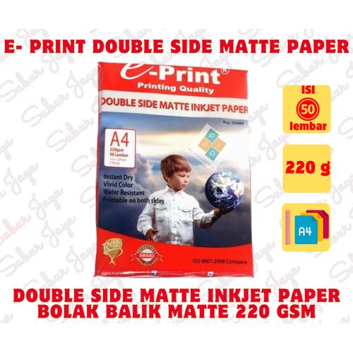 Jual e-Print Kertas Foto InkJet Paper Double Side A4 220 Gsm (1 Pak 50 ...