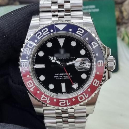 Jual JAM TANGAN MEWAH PRIA GMT M2 PEPSI BLACK DIAL 40MM SILVER 1A EWF ...