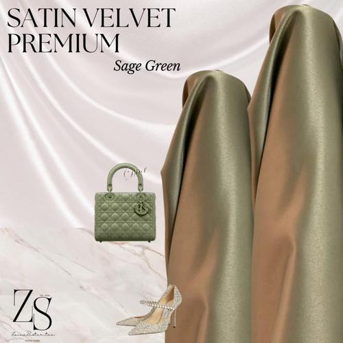 Jual Bahan Kain Satin Velvet Premium Warna Hijau Sage Green Meteran ...