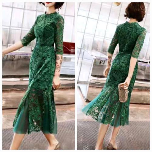 Jual midi dress hijau brukat natal pesta wanita mewah cantik m l xl ...