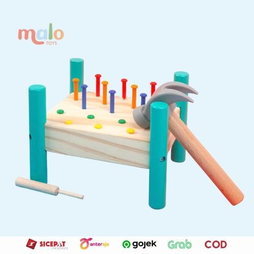 Jual Wooden Knocking Table Montessori Children Hammer Mainan Palu Anak ...