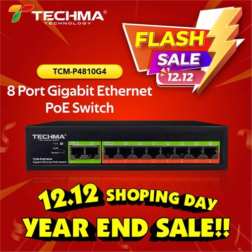 Promo TECHMA TCM-P4810G4 GIGABITE POE Switch 8PORT 1000Mbps 2 UPLINK ...