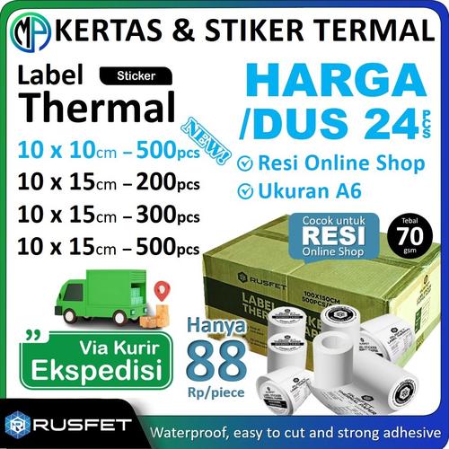 Jual Kertas Label Termal Printer / Paper Printer Thermal PER-DUS EKSPEDISI - 10x10cm -500pcs ...