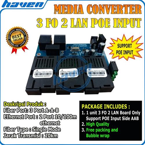 Jual Media Converter 3 Port FO 2 Port LAN 10/100 / Switch Fiber 3 FO 2 LAN - POE AAB - Kota ...