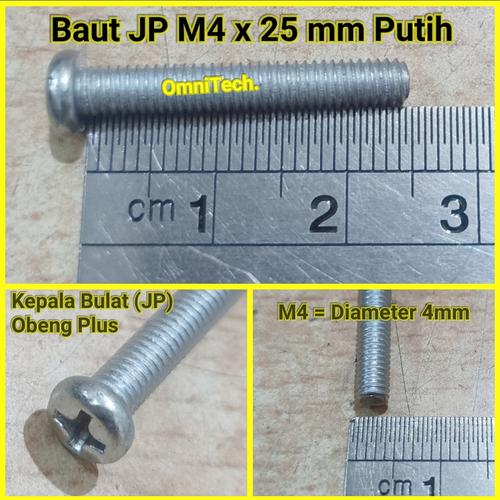 Jual Baut JP Kepala Bulat Obeng Plus M4 x 25 mm Putih Panjang 2,5cm M4x25 - Baut Saja - Kab ...