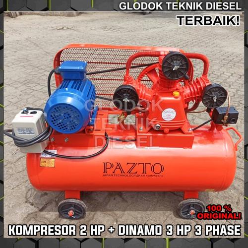 Jual PAZTO Kompresor Angin 2 HP + Dinamo 3 HP 3 PHASE Motor Compressor ...