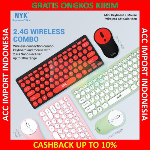 Jual NYK Keyboard Mouse Wireless Tuts Bulat Pink Lucu Ergonomic PC ...