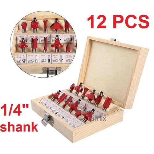 Jual Mata Profil Set 12pcs Trimmer Router Bits Set 1/4” Kayu Router ...