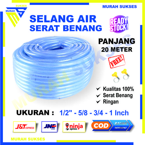 Jual 20 Meter Selang Air Serat Benang Bening/Transparant 1/2 5/8 3/4 1 Inch - 1/2 Inch - Kota ...