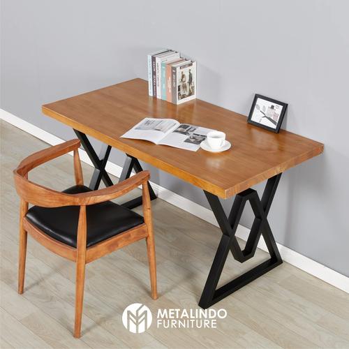 Jual meja kerja industrial jati, meja kerja minimalis kaki besi powder ...