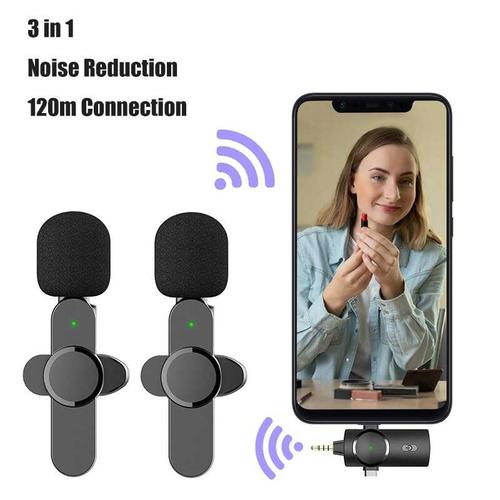 Jual Clip On Mic Wireless Microphone Mini Noice Reduction 3in1 Receiver ...