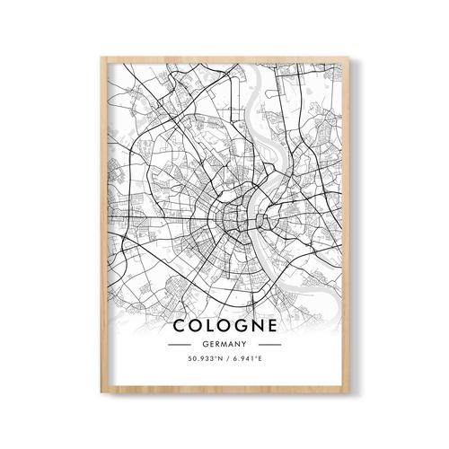 Jual Poster "Cologne City Map" + Premium Frame Kayu - Natural kayu ...