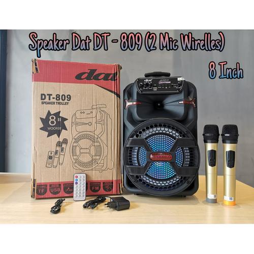 Jual Speaker Dat DT-809 Free 2 Mic Wireless Portable 8 Inch Trolley ...