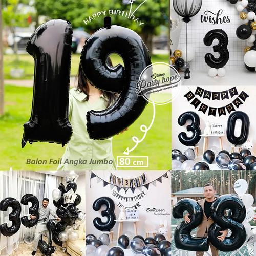 Promo Balon Angka Jumbo HITAM 80 Cm / Balon Foil Angka Besar / balon ...