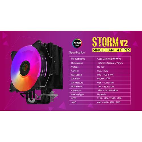 Jual CUBE GAMING STORM V2 CPU COOLER ARGB FAN - Universal Socket ...