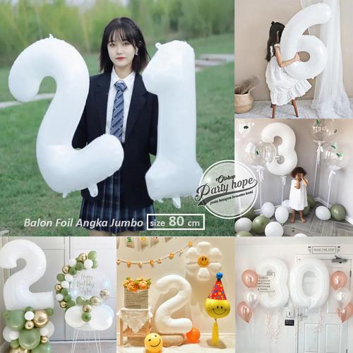 Jual Balon Angka Jumbo PUTIH 80 Cm / Balon Foil Angka Besar / balon ...