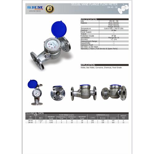 Jual Water flow meter, vane (multijet) flange PN16 Stainless steel 316L ...