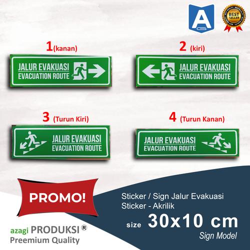 Jual Sign Jalur Evakuasi Dua Bahasa Sticker dan Akrilik 30 cm x 10cm - 1 Kanan, Sticker ...