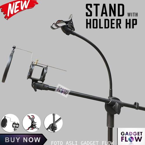 Jual Stand Mic Microphone Berdiri dengan Smartphone Holder HP 360 ...