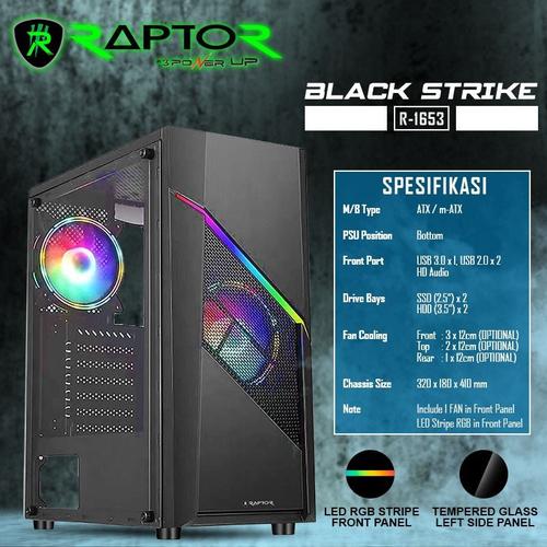 Jual Casing PC Gaming Raptor Black Strike 1653 LED STRIPE RGB INCLUDE 1 ...