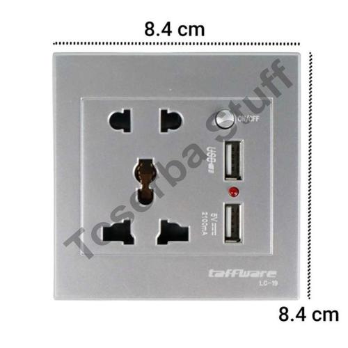 Jual STOP KONTAK SILVER GREY HAIRLINE UNIVERSAL DUAL USB CHARGER MEJA ...