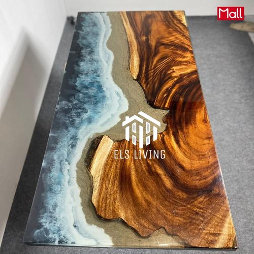 Jual Meja komputer Resin epoxy motif pantai top table resin kayu jati ...