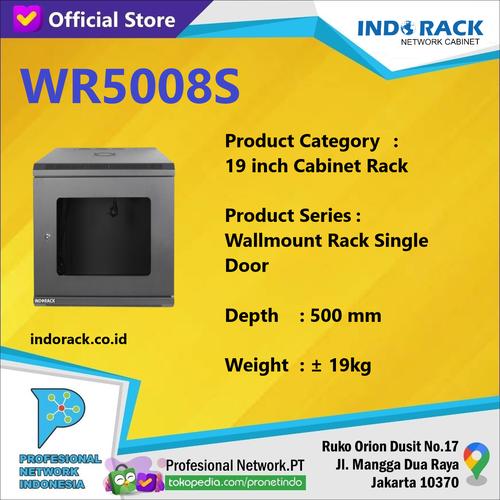 Promo WALLMOUNT INDORACK WR5008S 8U 500MM SINGLE DOOR RACK SERVER WALL ...