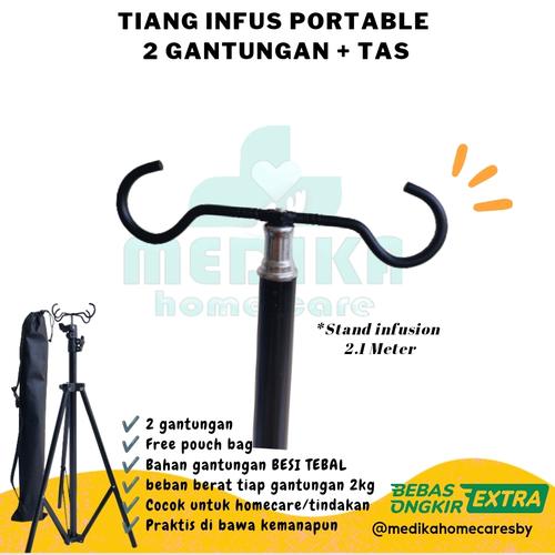 Jual Tiang infus portable 2 gantungan + Tas pouch | Free buble wrap ...