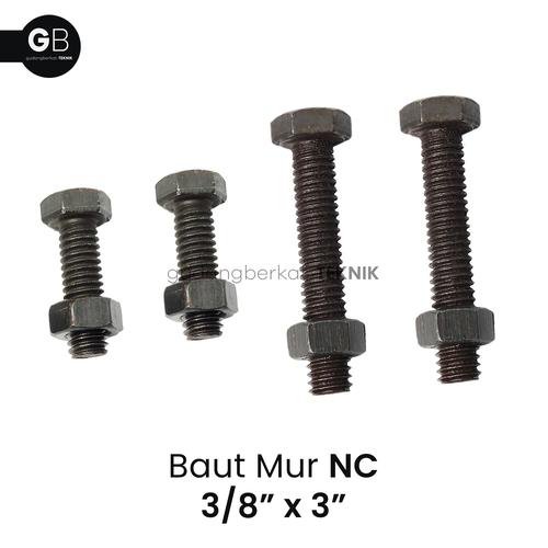 Jual Baut Mur UNC 3/8" x 3" Hitam / Baut NC Inchi Kunci 14 Drat Kasar ...