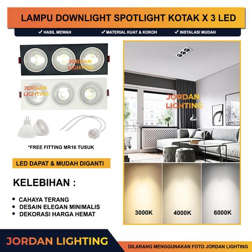 Jual Lampu Downlight Plafon 7 Watt 3 Watt x 3 MR16 Spotlight Sorot Spot LED - Putih + Chrome, 7W ...