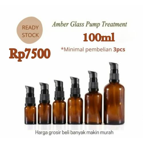 Jual Botol 100ml Skincare Treatment Lotion Kaca Amber Botol Oil Pump ...