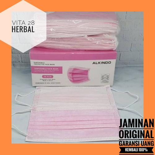 Jual MASKER MEDIS BEDAH KARET EARLOOP ISI 50 PCS ALKINDO WARNA PINK ...