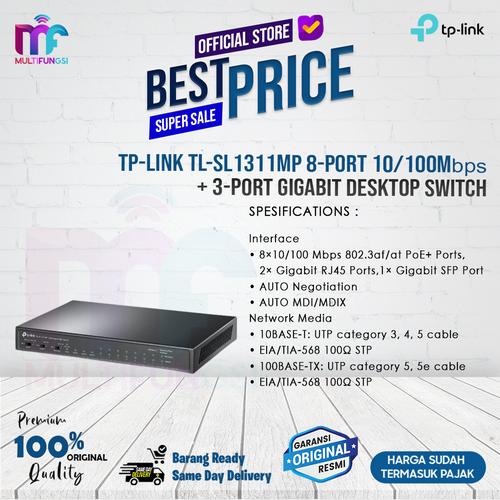 Promo TP-LINK TL-SL1311MP 8-Port 10/100Mbps 3 Gigabit Desktop Switch ...
