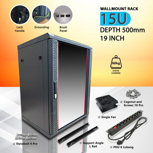 Jual Wallmount rack 15U depth 500mm/ Rack server 15U single door/ Rack ...