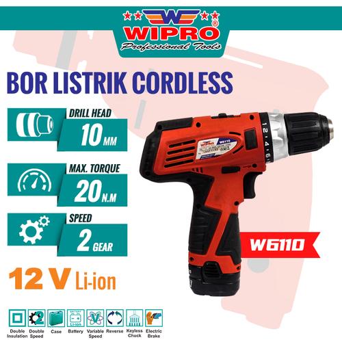 Promo WIPRO W6110 Mesin Bor Cordless 10mm (12V) Cicil 0% 3x - Kota ...