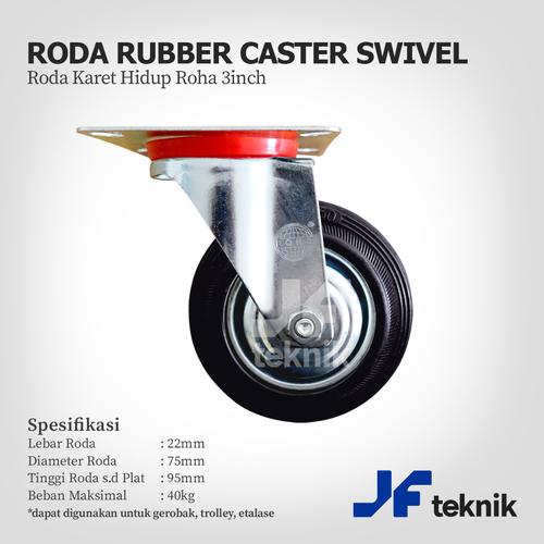 Jual Roda Rubber Caster Swivel / Roda Karet Hidup Roha 3inc - Kota ...