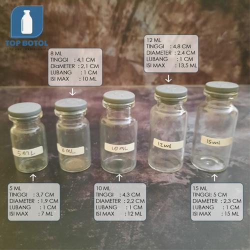 Jual Botol Kaca Vial 5ml 8ml 10ml 12ml 15ml Botol Tester Tutup Karet ...