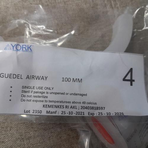 Jual mayo guedel airway no.4 100mm Merah Oroparingeal dewasa merk york ...