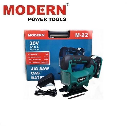 Jual MODERN M-22 MESIN JIGSAW CORDLESS Baterai 20V Gergaji Triplek Kayu ...