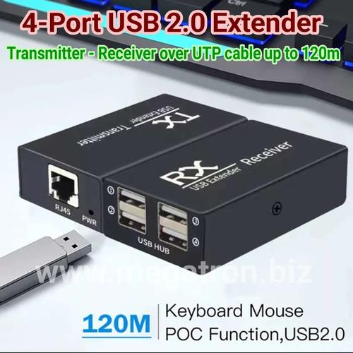 Jual 4 Port USB 2.0 extender via UTP LAN cable RJ45 - up to 120 meter ...