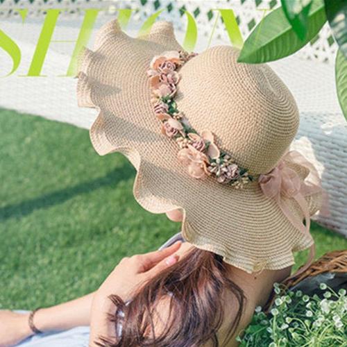 Jual Topi Pantai Jerami Bunga Flower Bergelombang Korea Import Wanita - Krem - Jakarta Utara ...