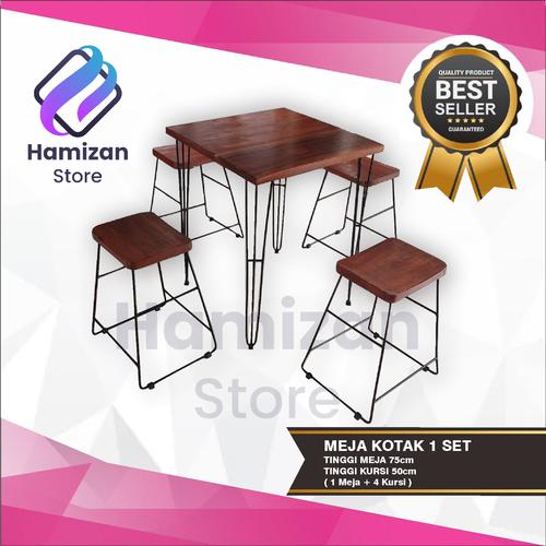 Jual meja cafe minimalis 75cm/ meja bar 1 set / meja cafe / 4 kursi ...