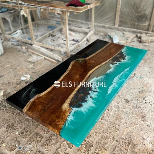 Jual meja resin epoxy premium motif ombak pantai kayu jati - Kab ...