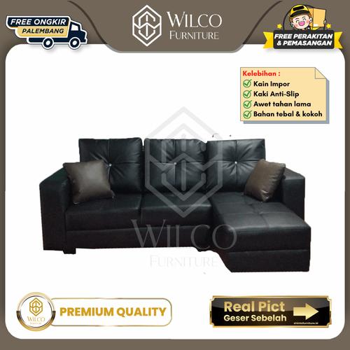 Jual Sofa L Minimalis Murah Amanda / Sofa L Hitam / Sofa Kantor Set ...